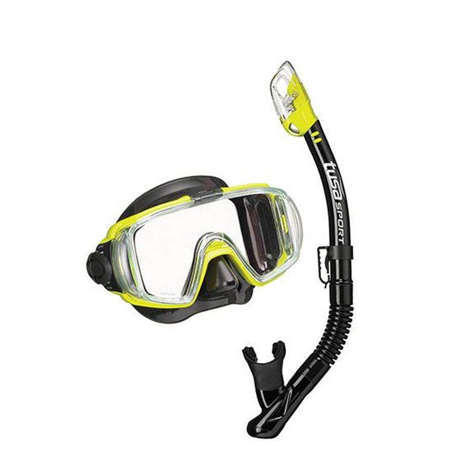 Tusa Set Visio Tri-Ex Mask + USP-250 Snorkel Yellow Fluor Scuba Diving ...
